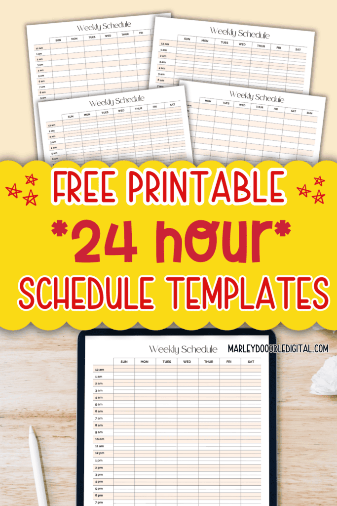 Free Printable 24 Hour Schedule Template - Marley Doodle Digital