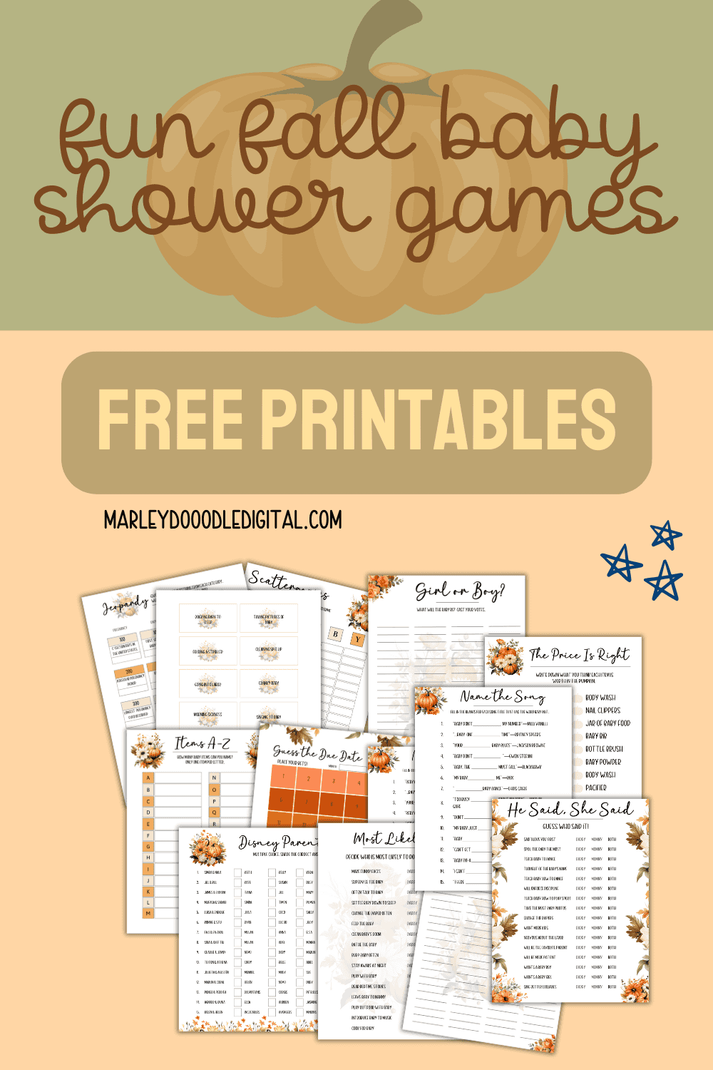 23+ Free Printable Fall Themed Baby Shower Games - Marley Doodle Digital