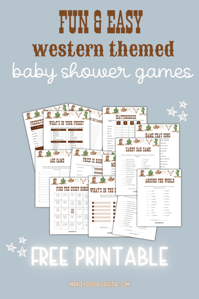 17+ Free Printable Country Baby Shower Games - Marley Doodle Digital