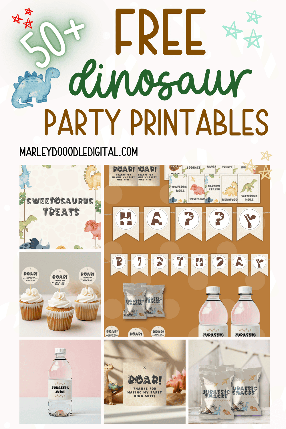 Free Dinosaur Birthday Party Printables - Marley Doodle Digital