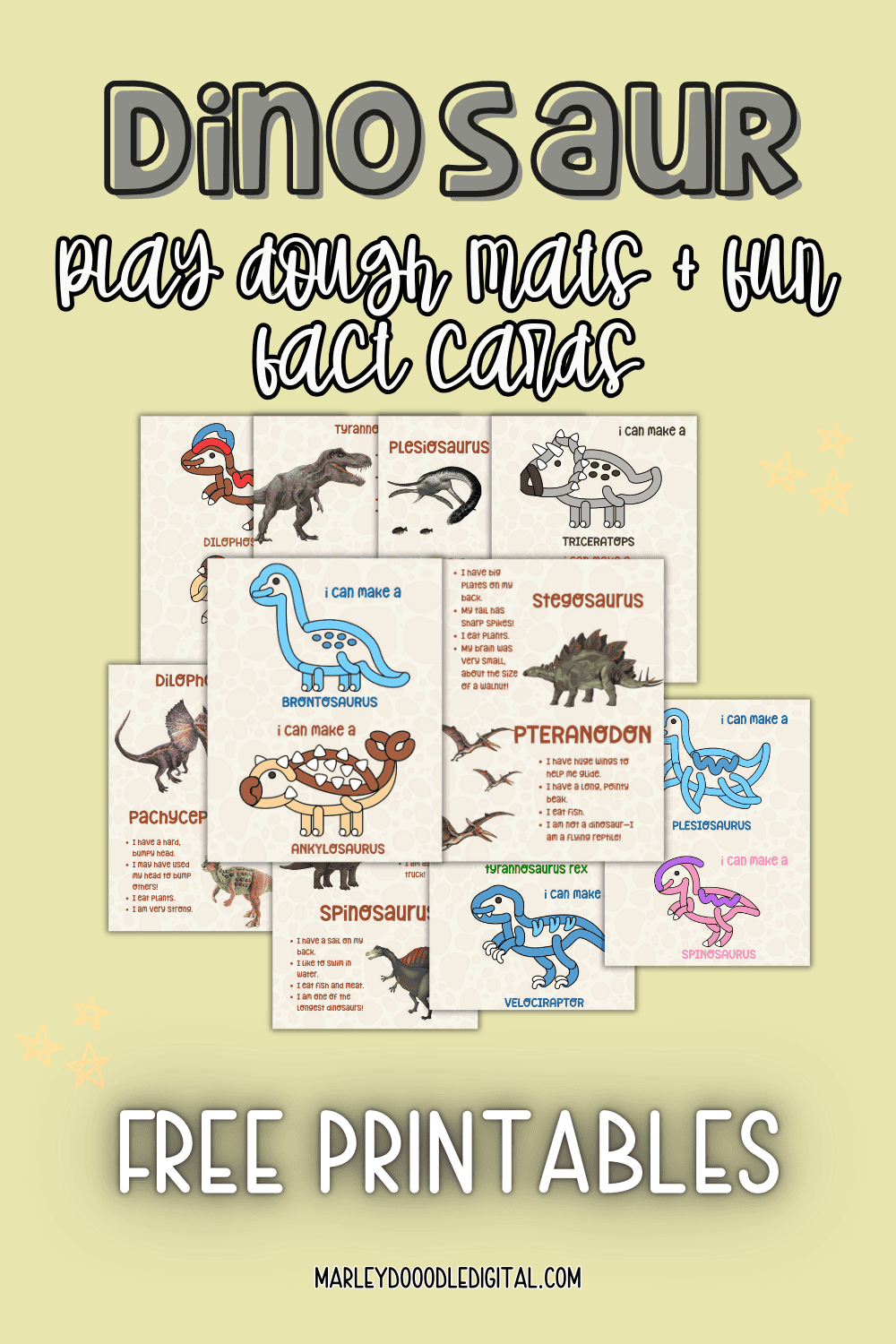 Dinosaur Play Dough Mats & Info Cards for Kids (Free Printables ...