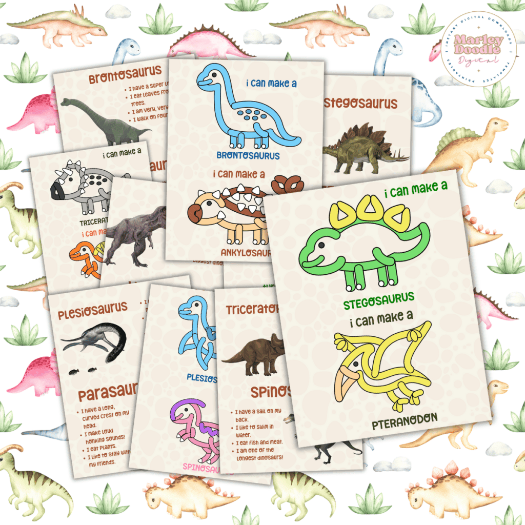 Dinosaur Play Dough Mats & Info Cards for Kids (Free Printables ...