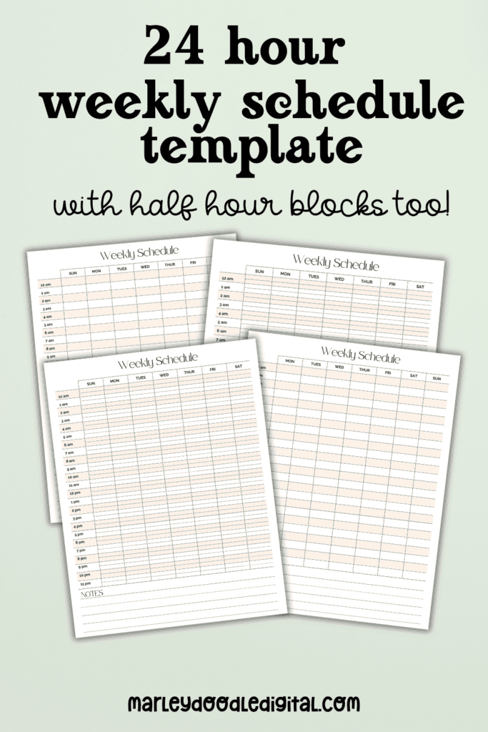 Free Printable 24 Hour Schedule Template - Marley Doodle Digital