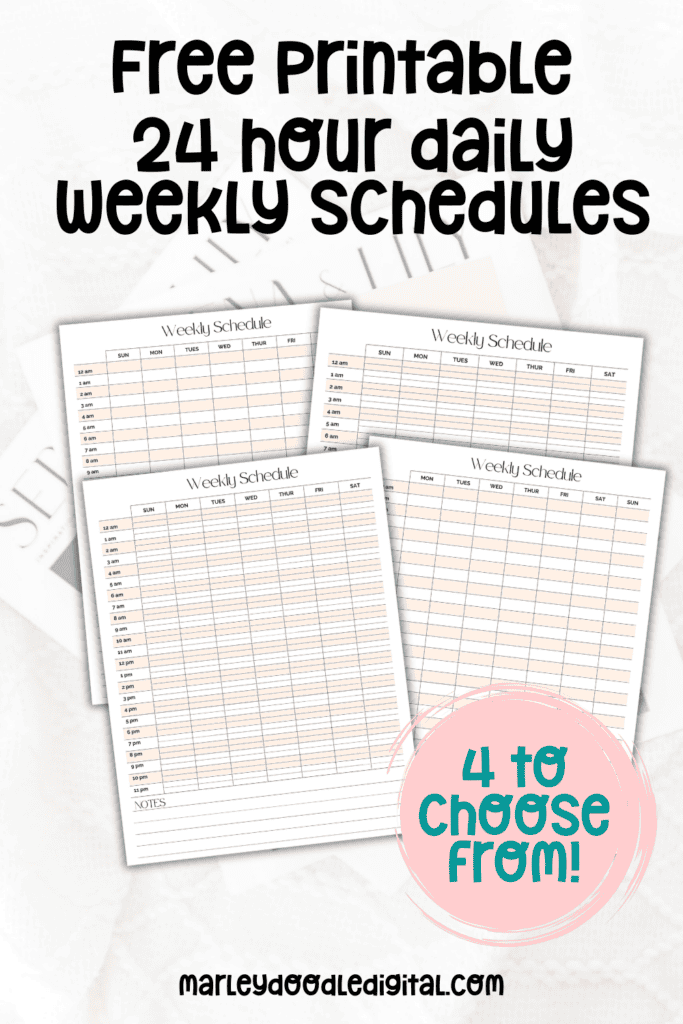 Free Printable 24 Hour Schedule Template - Marley Doodle Digital