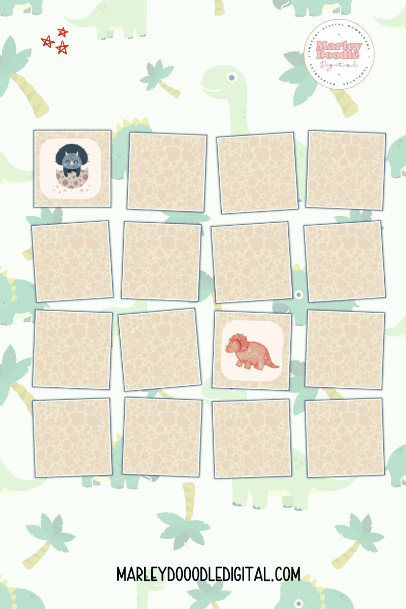 Free Printable Dinosaur Memory Matching Game - Marley Doodle Digital