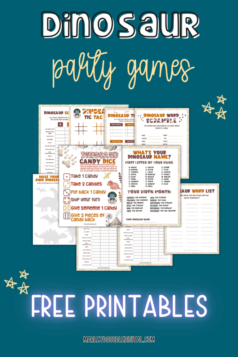 Dinosaur Party Game Bundle (12 Free Printables!) - Marley Doodle Digital