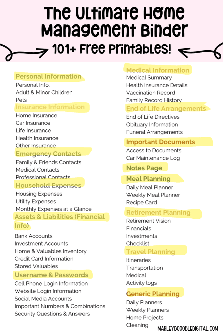 Free Printable Home Management Binder (Over 100 pages!) - Marley Doodle ...