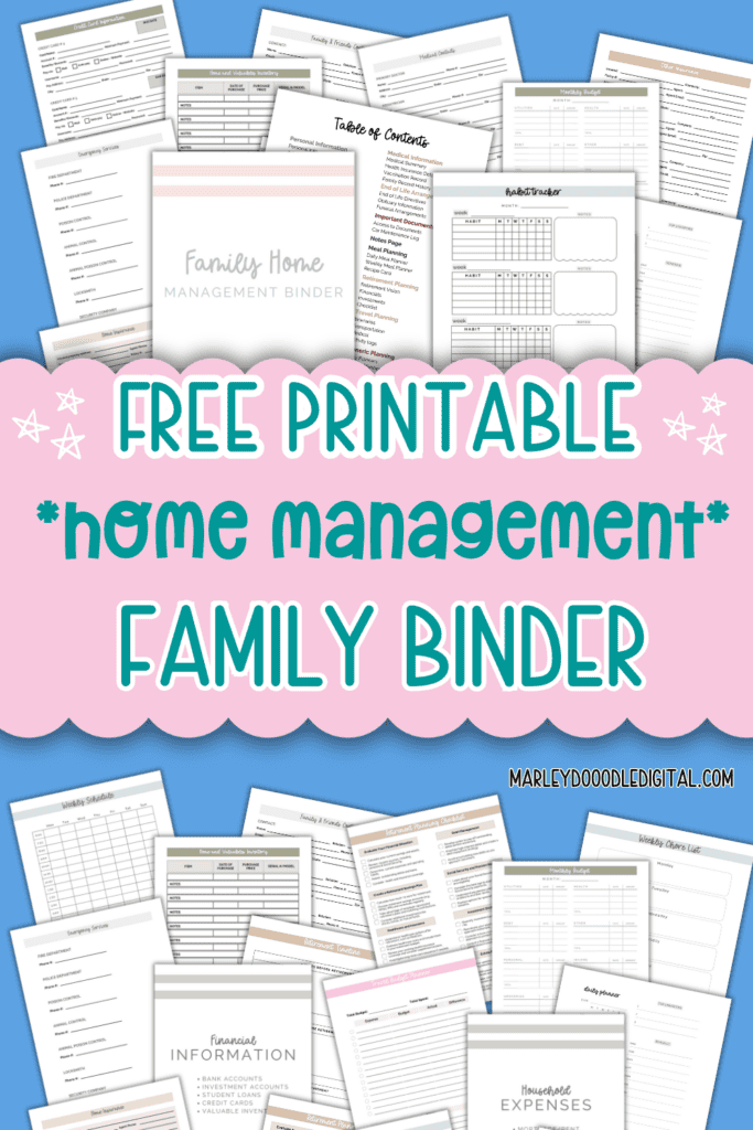 Free Printable Home Management Binder (Over 100 pages!) - Marley Doodle ...