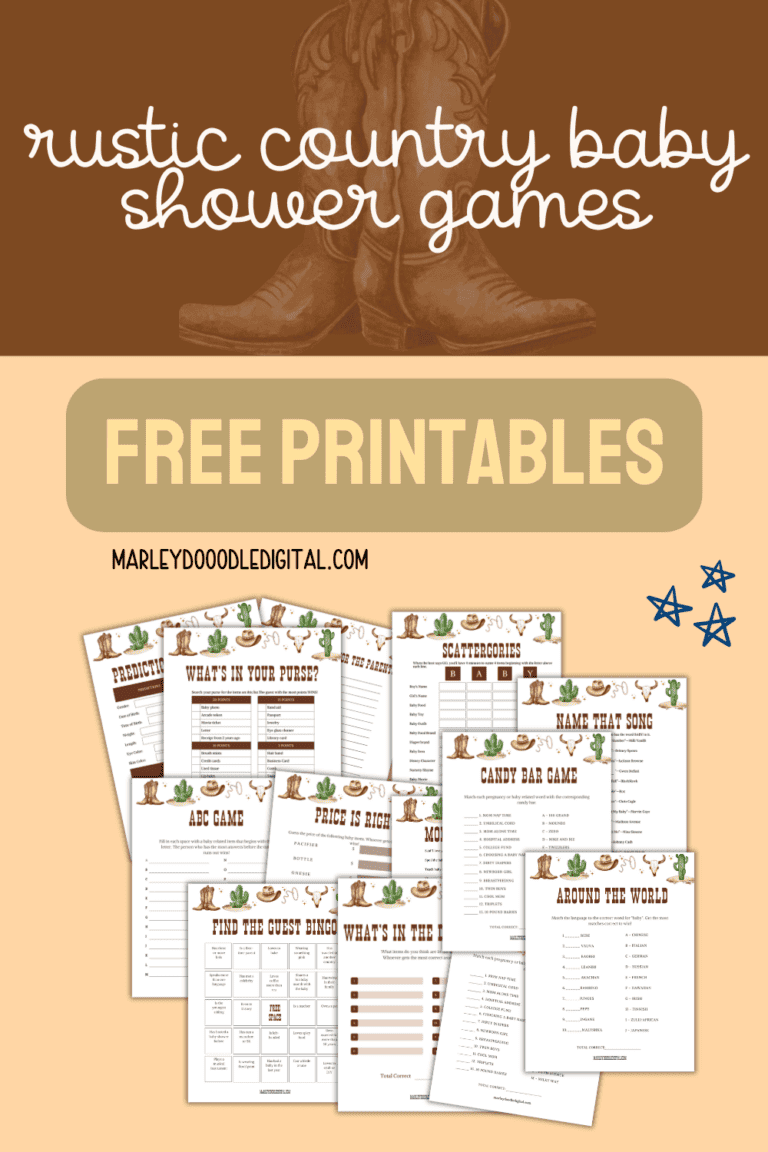 17+ Free Printable Country Baby Shower Games - Marley Doodle Digital