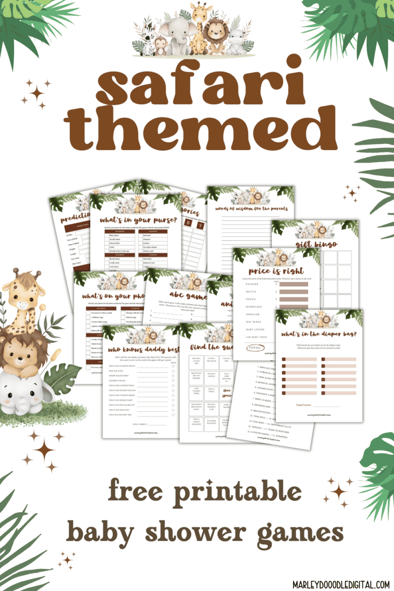 18+ Free Printable Safari Baby Shower Games - Marley Doodle Digital