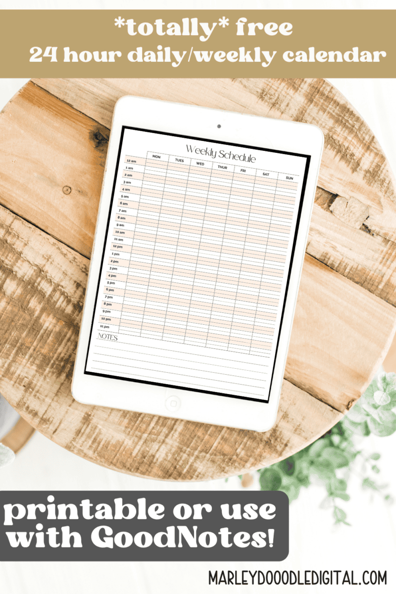 Free Printable 24 Hour Schedule Template - Marley Doodle Digital