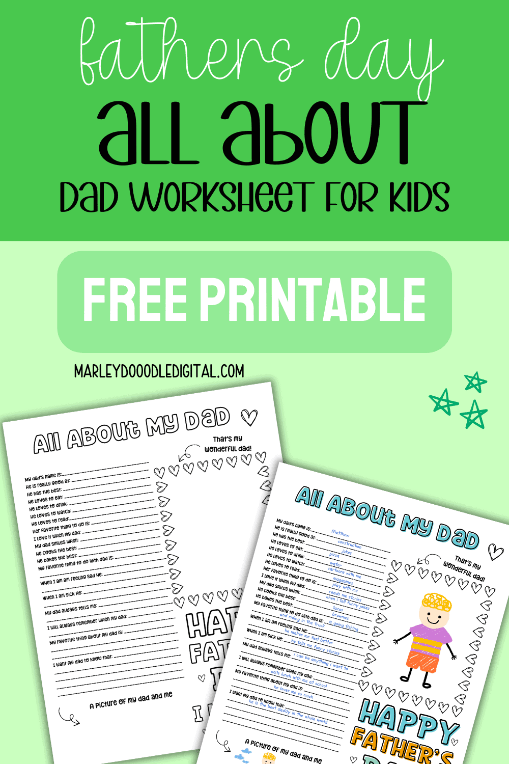 All About My Dad (Free Fathers Day Activity) - Marley Doodle Digital