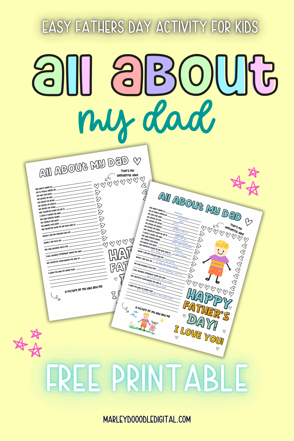 All About My Dad (Free Fathers Day Activity) - Marley Doodle Digital