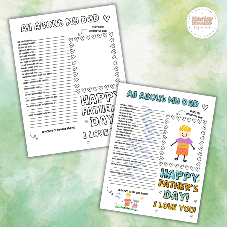 All About My Dad (Free Fathers Day Activity) - Marley Doodle Digital