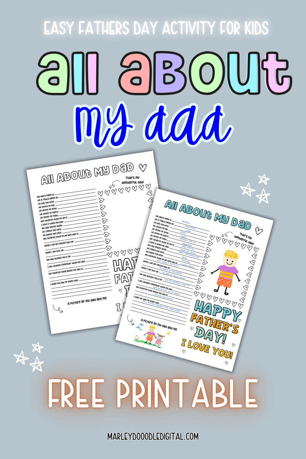 All About My Dad (Free Fathers Day Activity) - Marley Doodle Digital
