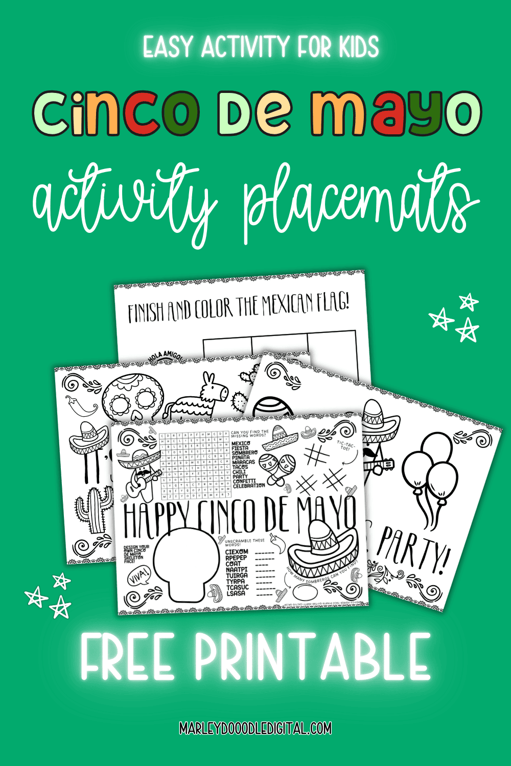 4 Fun & Festive Cinco De Mayo Activity Placemats - Marley Doodle Digital