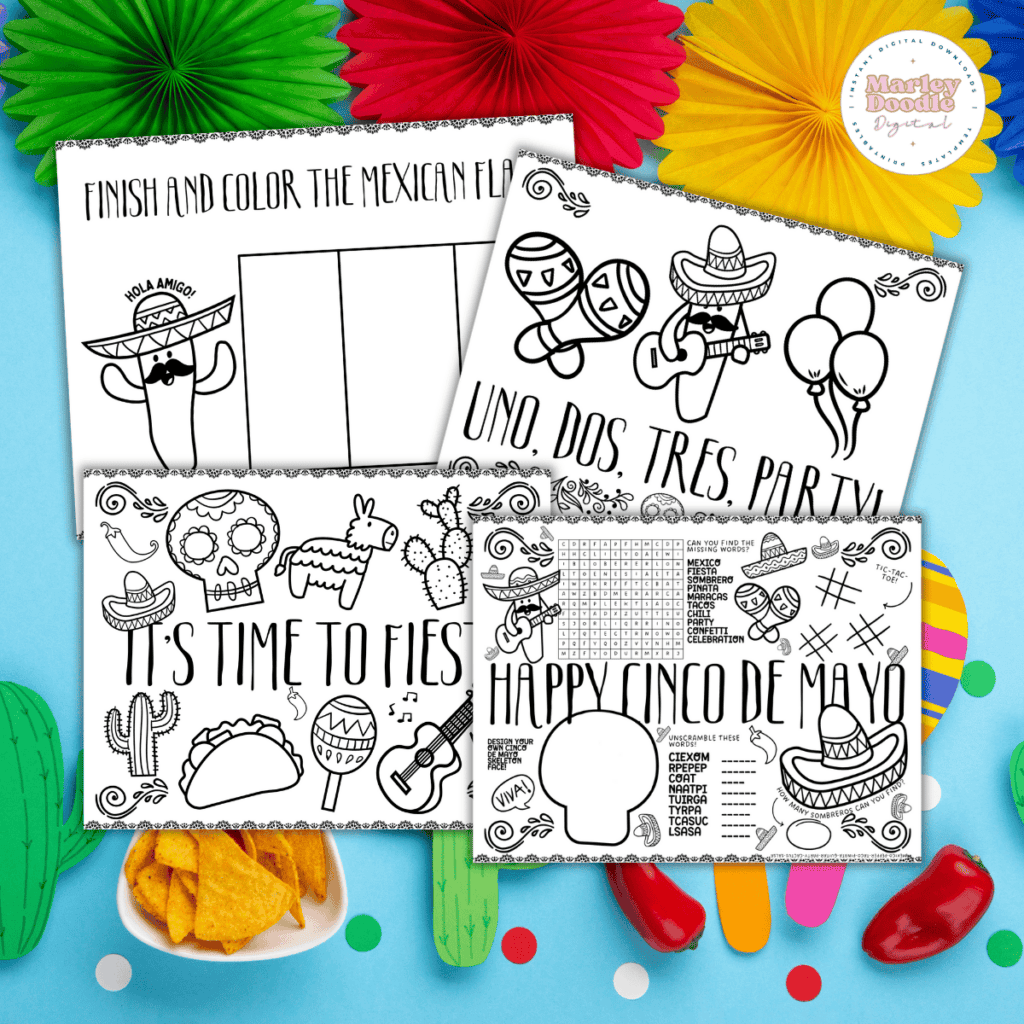 4 Fun & Festive Cinco De Mayo Activity Placemats - Marley Doodle Digital