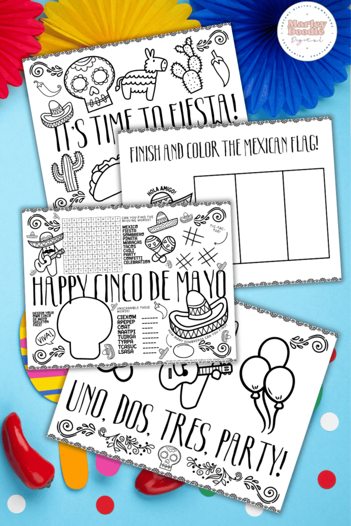 4 Fun & Festive Cinco De Mayo Activity Placemats - Marley Doodle Digital
