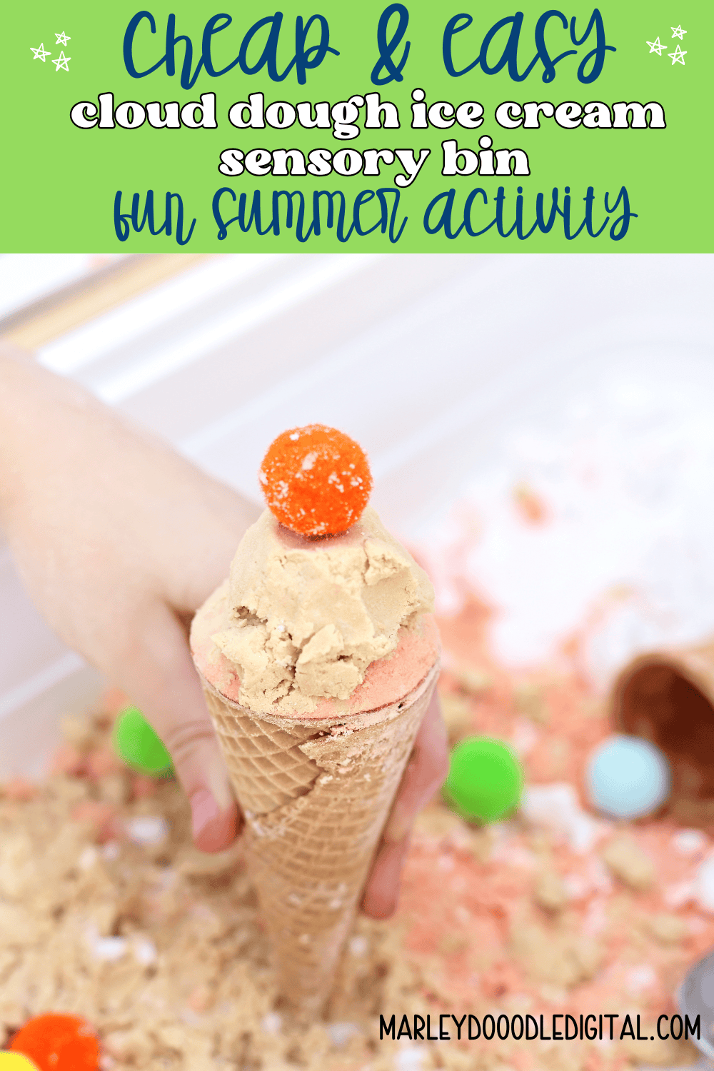Homemade Cloud Dough Ice Cream Sensory Bin - Marley Doodle Digital