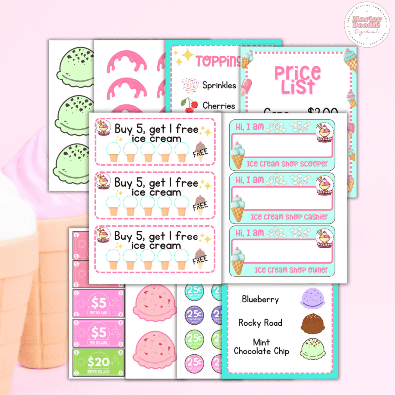38+ Free Ice Cream Shop Dramatic Play Printables - Marley Doodle Digital
