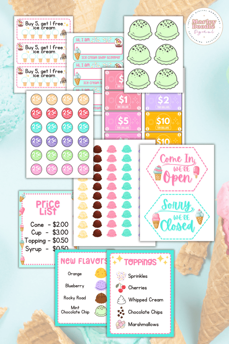 38+ Free Ice Cream Shop Dramatic Play Printables - Marley Doodle Digital