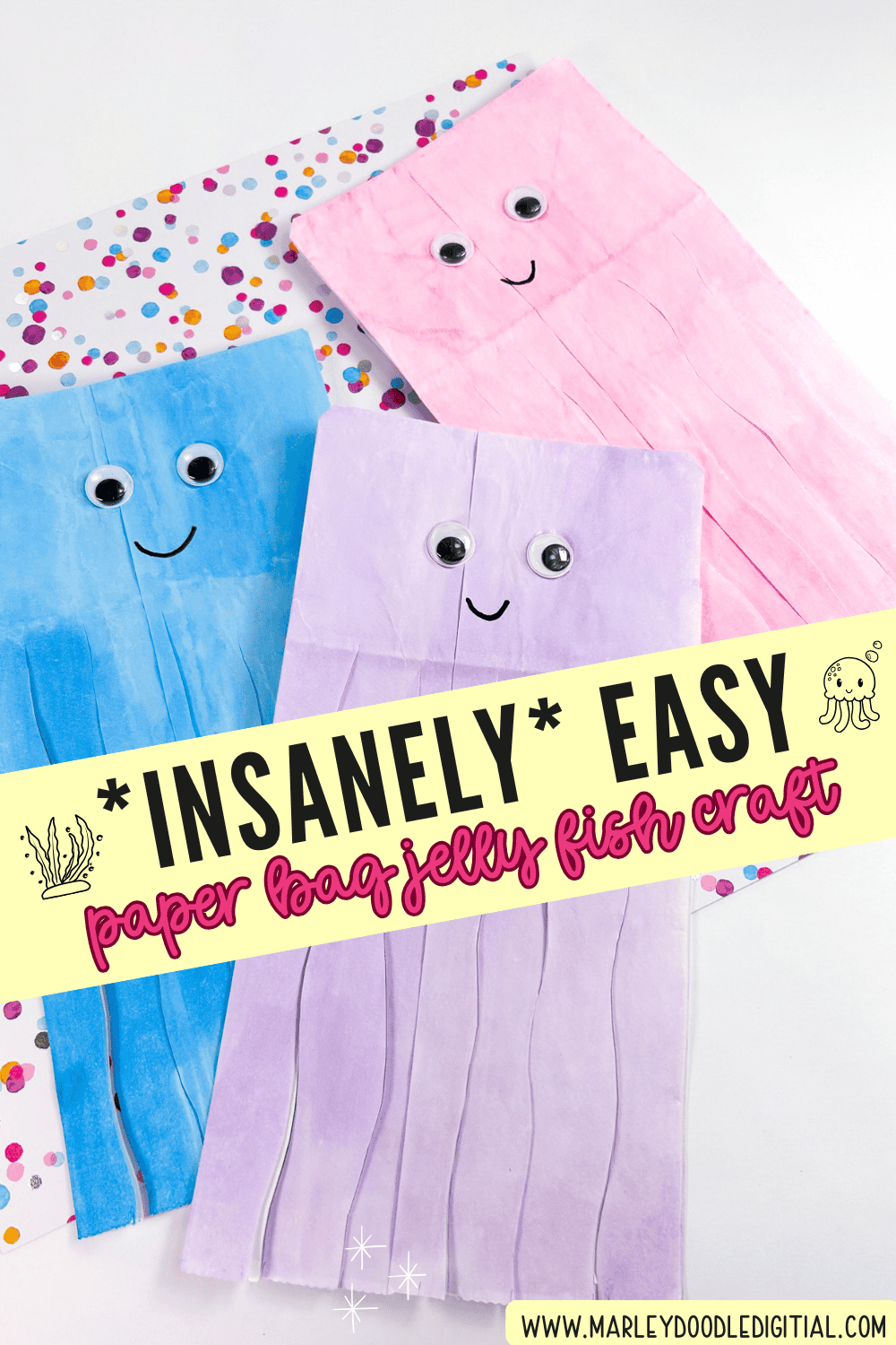 Easy Paper Bag Jelly Fish Craft for Kids - Marley Doodle Digital