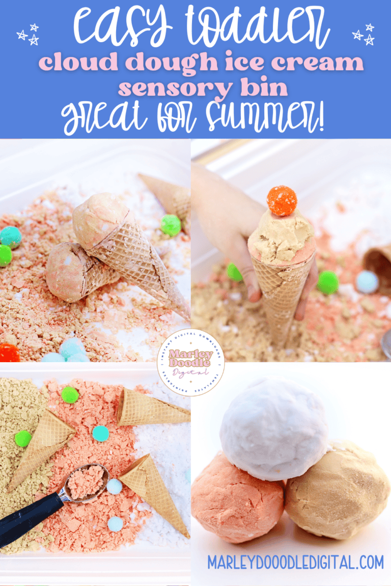 Homemade Cloud Dough Ice Cream Sensory Bin - Marley Doodle Digital