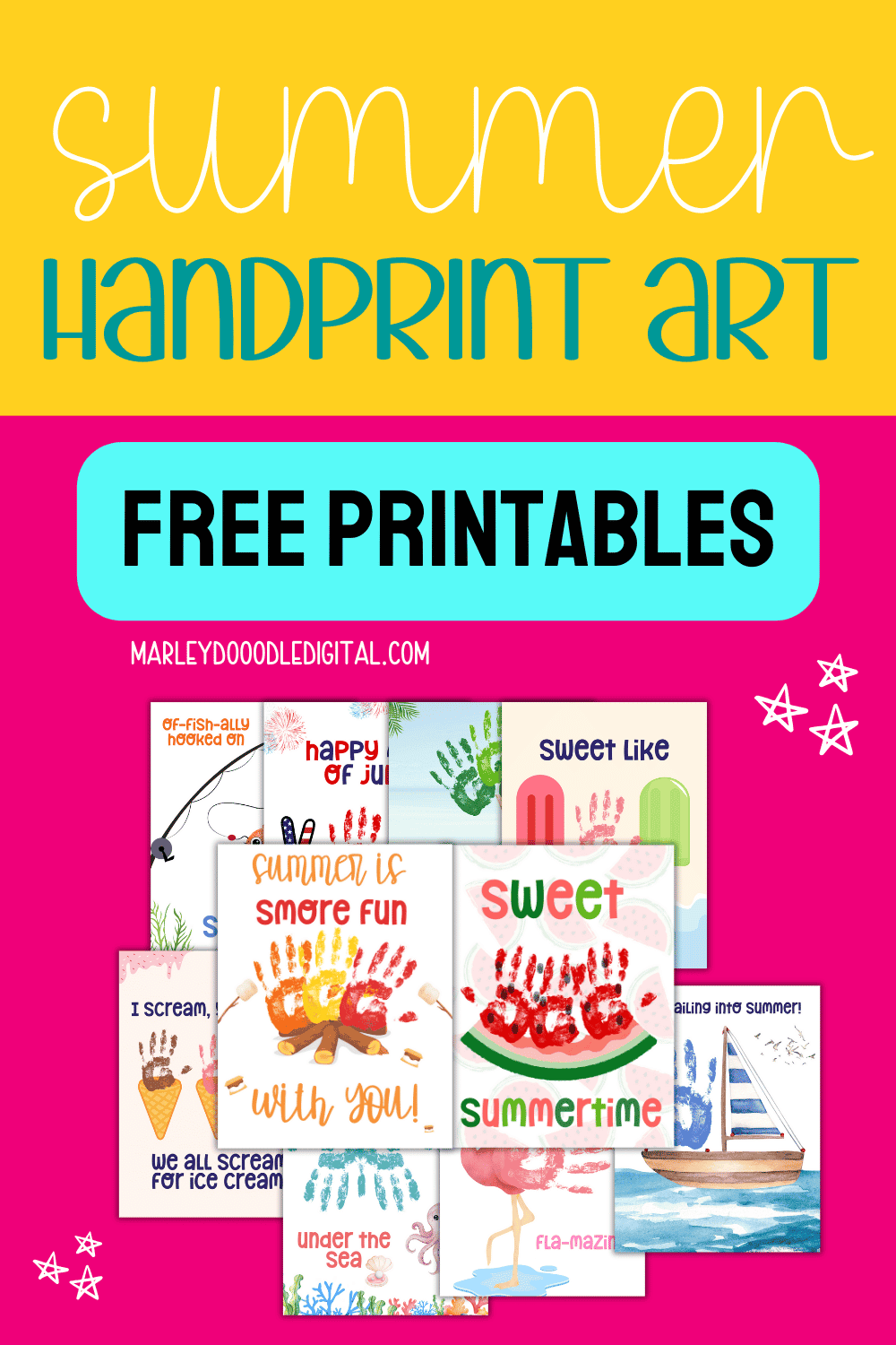 10 Free Printable Fun Summer Handprint Crafts for Kids - Marley Doodle ...