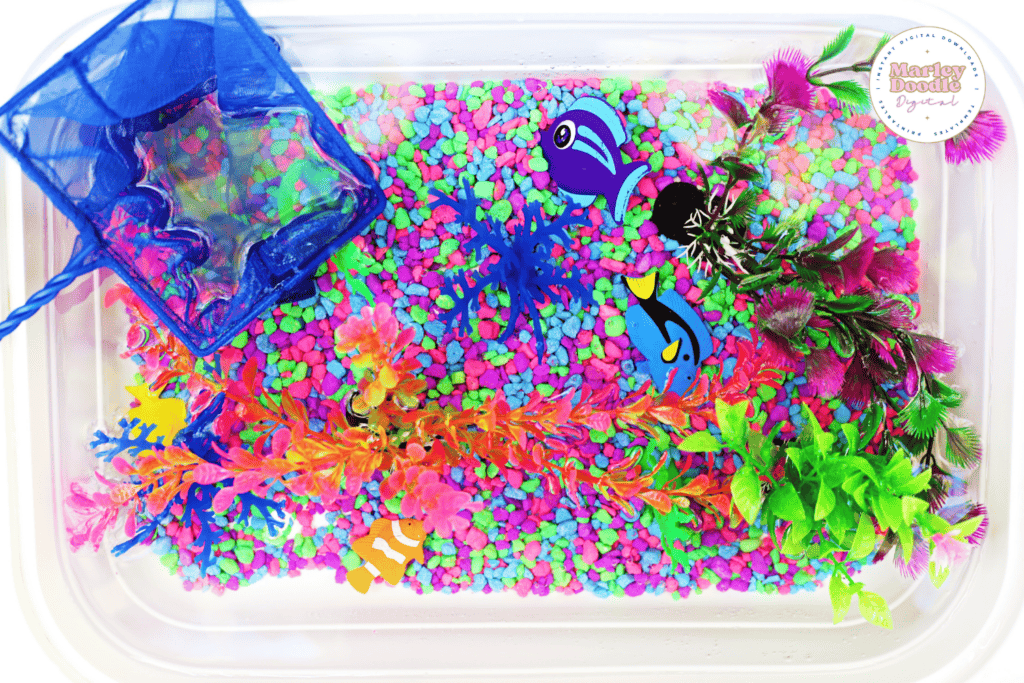 Super Fun DIY Aquarium Sensory Bin Idea - Marley Doodle Digital