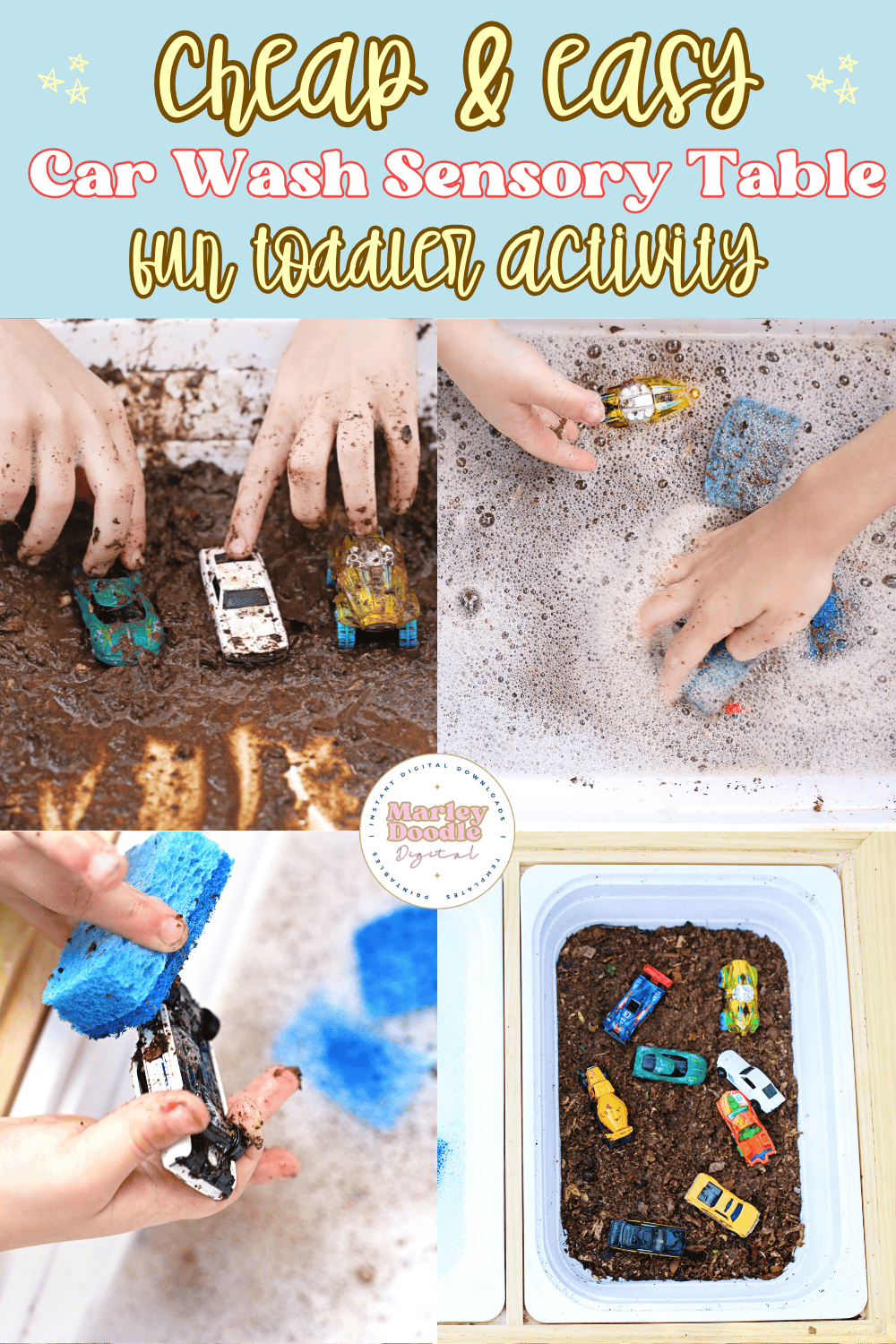 Easy DIY Car Wash Sensory Table for Preschool - Marley Doodle Digital