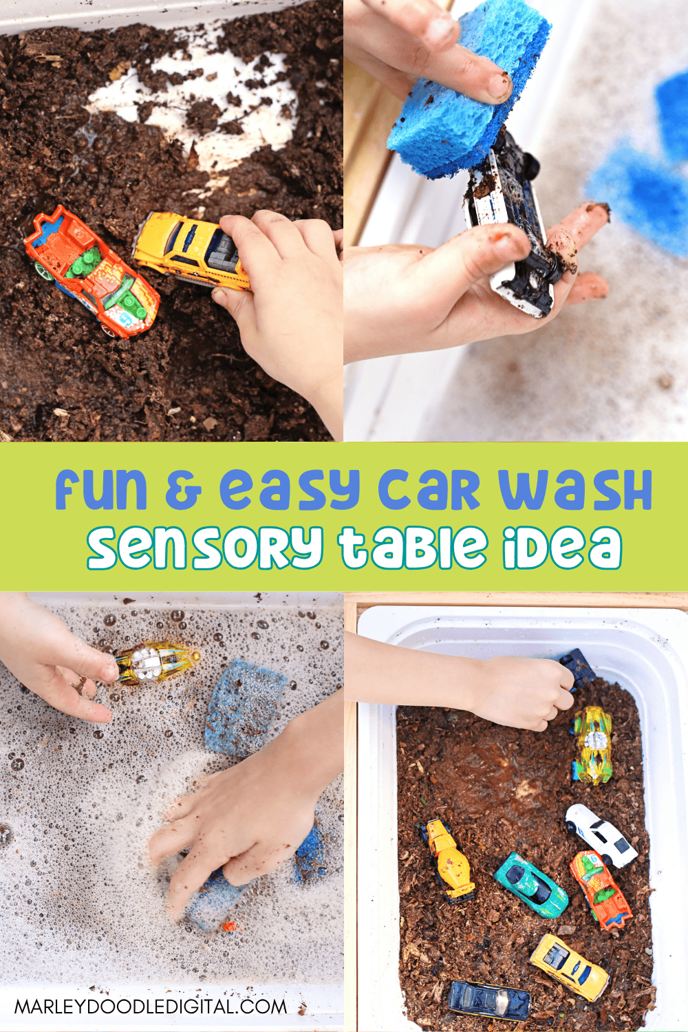 Easy DIY Car Wash Sensory Table for Preschool - Marley Doodle Digital