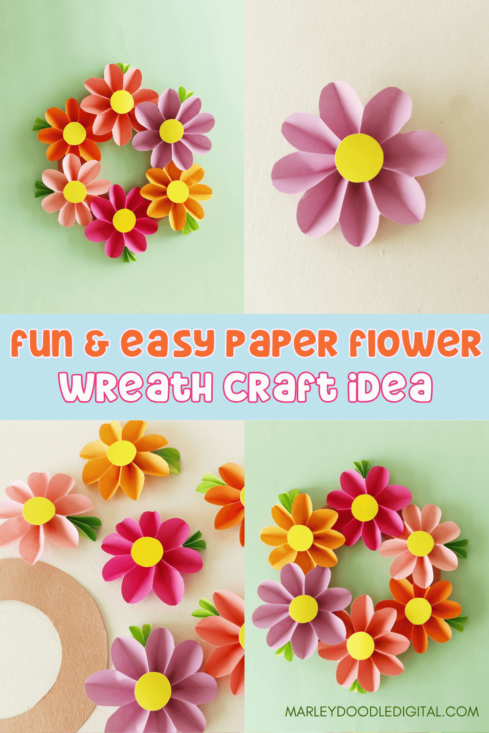 Easy Paper Flower Wreath Craft for Kids - Marley Doodle Digital