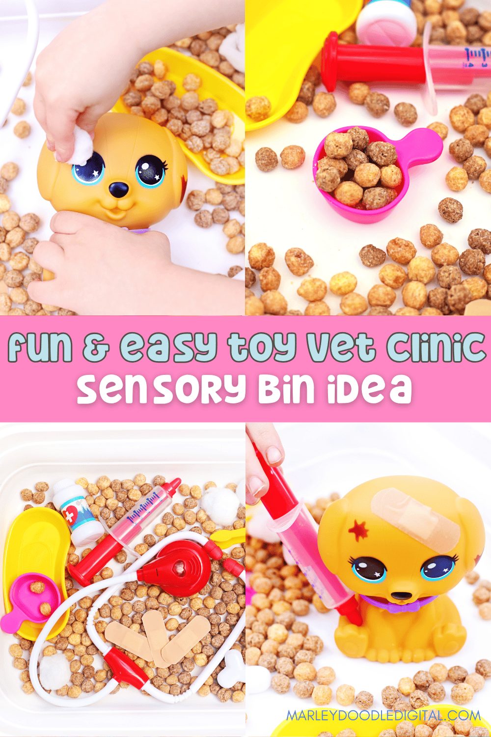 Easy DIY Toy Vet Clinic Sensory Bin for Kids - Marley Doodle Digital