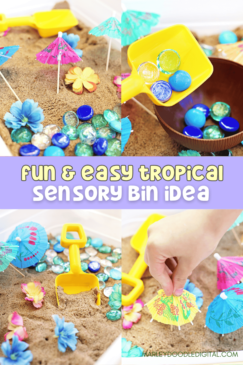 Aloha Fun! Tropical Sensory Bin Kids Will Love - Marley Doodle Digital