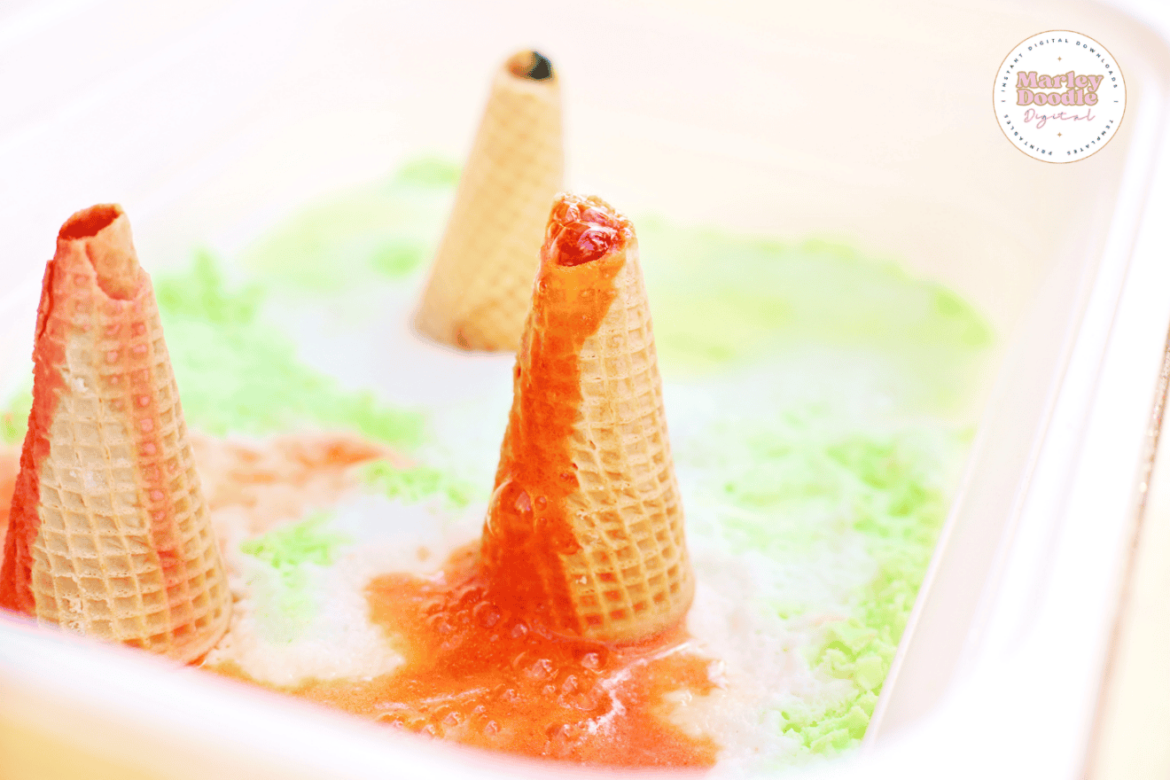 DIY Fizzy Volcano Sensory Bin + Free Printable Science Experiment ...