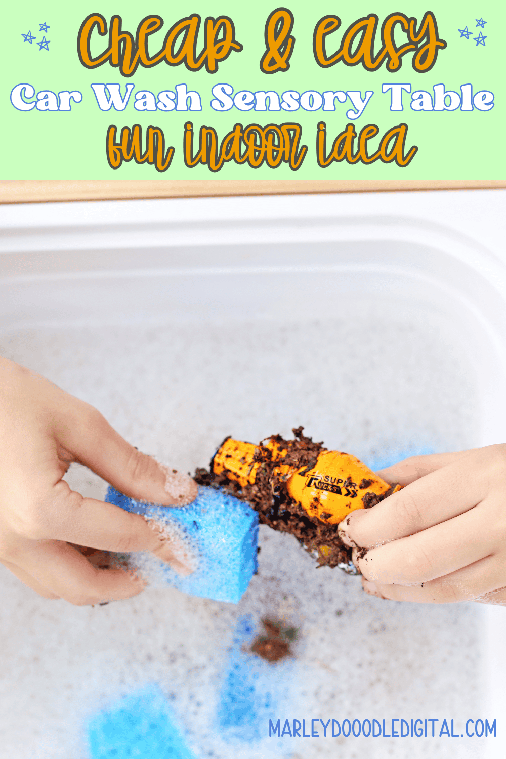 Easy DIY Car Wash Sensory Table for Preschool - Marley Doodle Digital