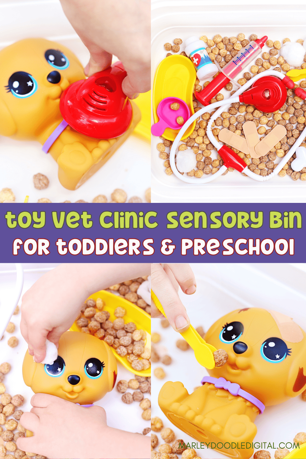 Easy DIY Toy Vet Clinic Sensory Bin for Kids - Marley Doodle Digital
