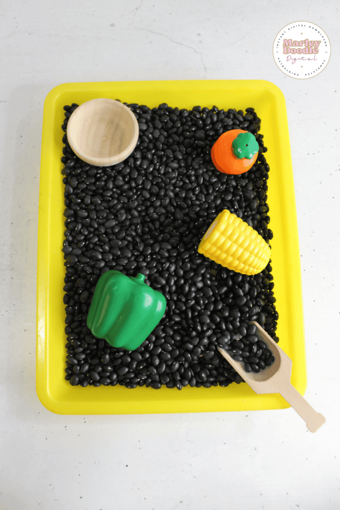 Fun Vegetable Garden Sensory Bin - Marley Doodle Digital