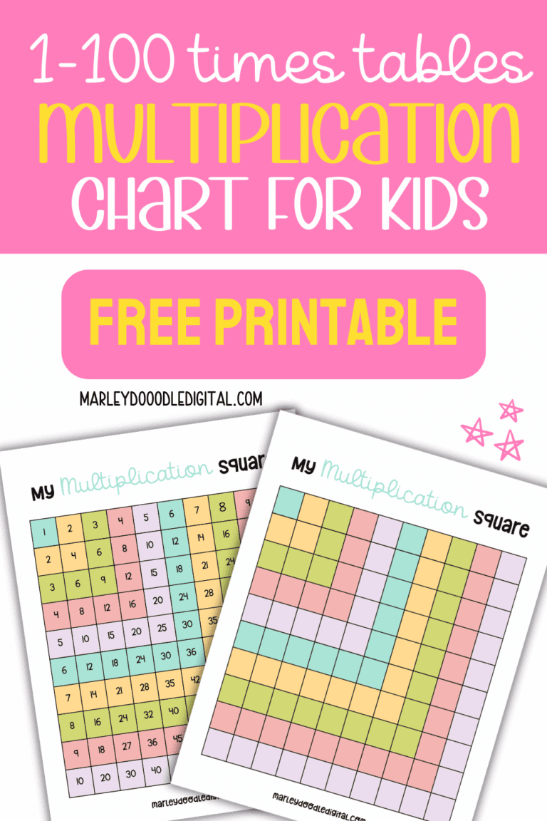 Free Printable 1-100 Multiplication Chart - Marley Doodle Digital