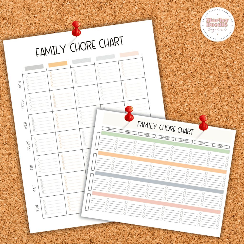 Free Printable Family Chore Charts - Marley Doodle Digital