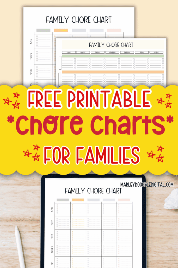 Free Printable Family Chore Charts - Marley Doodle Digital