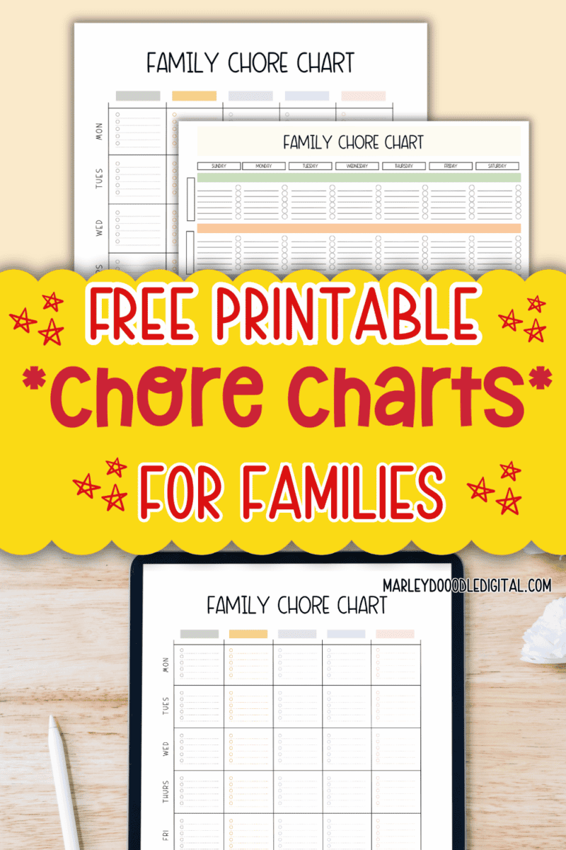 Free Printable Family Chore Charts - Marley Doodle Digital