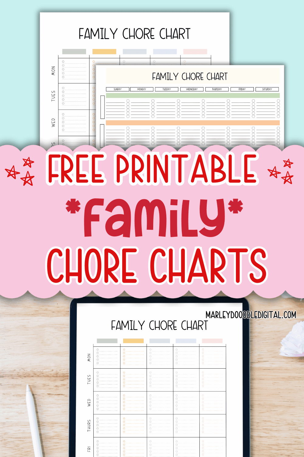 Free Printable Family Chore Charts - Marley Doodle Digital