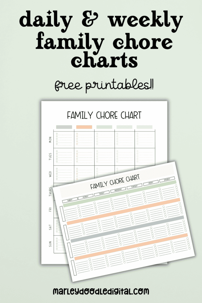 Free Printable Family Chore Charts - Marley Doodle Digital