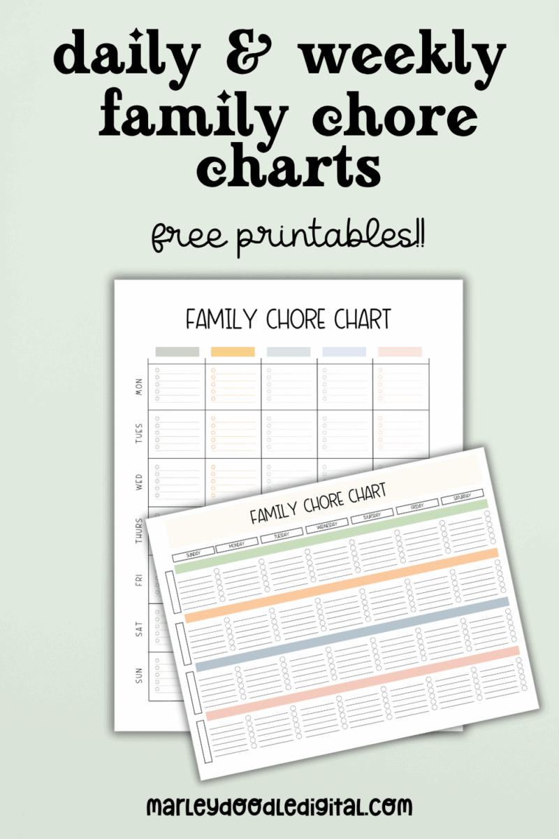 Free Printable Family Chore Charts - Marley Doodle Digital