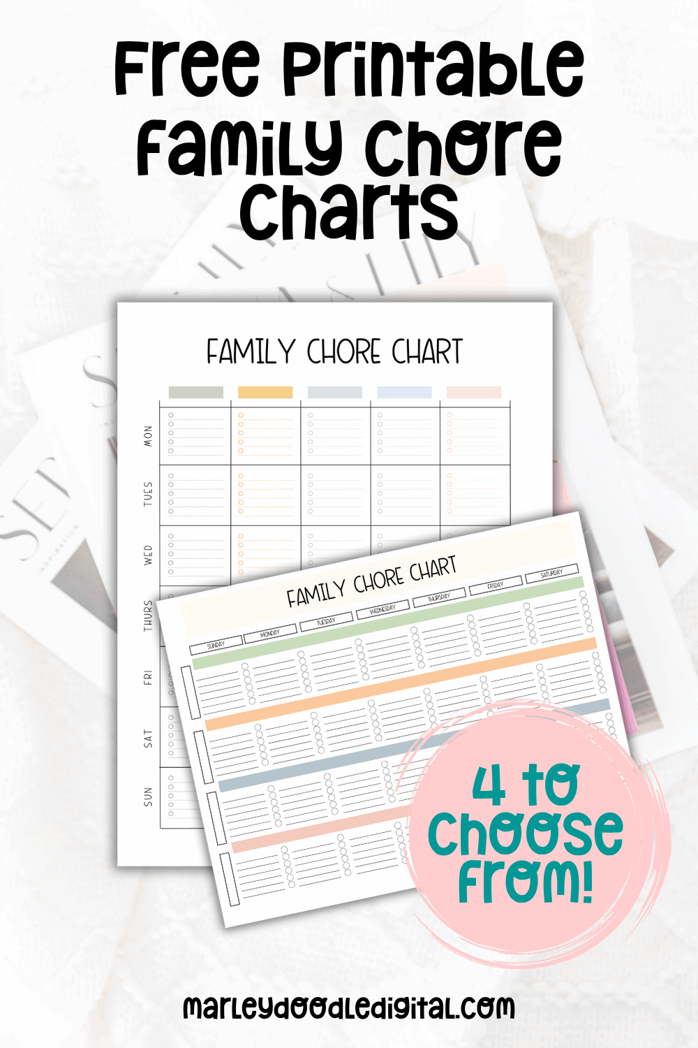 Free Printable Family Chore Charts - Marley Doodle Digital
