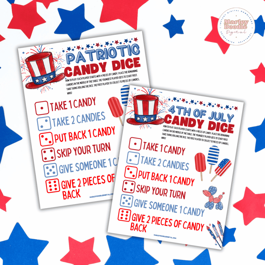 4th of July Patriotic Candy Dice Game (Free Printables) - Marley Doodle ...