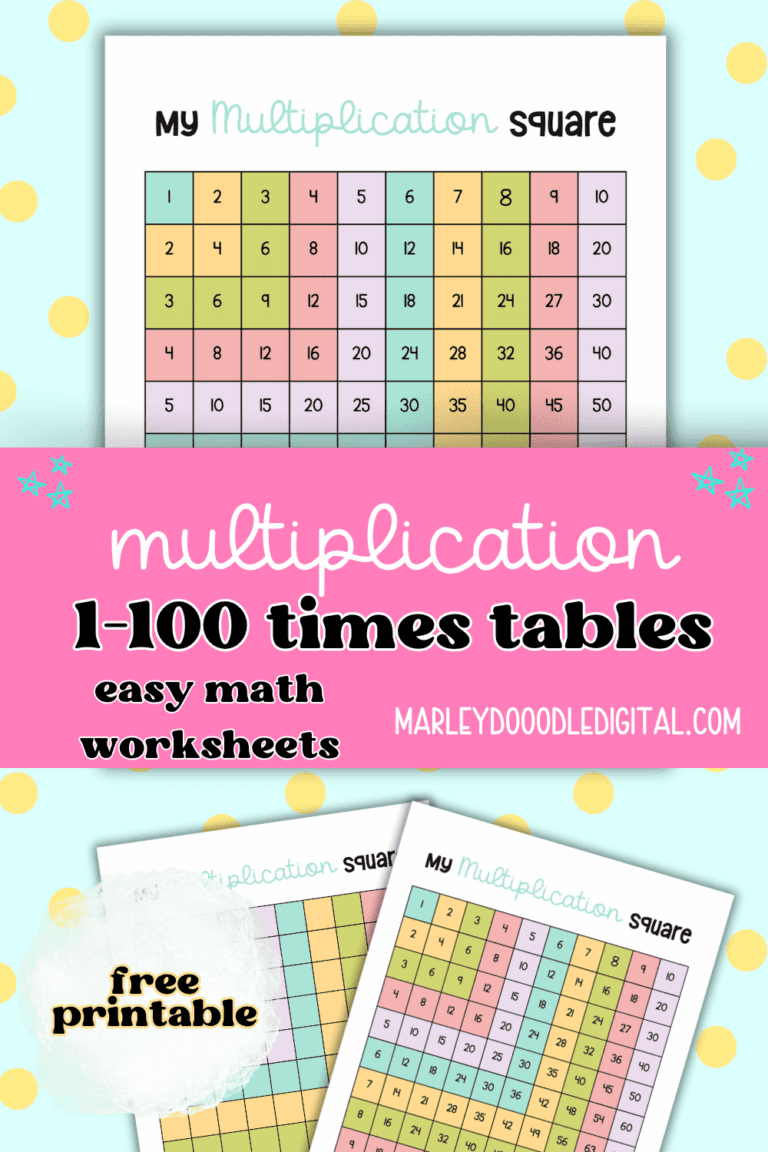 Free Printable 1-100 Multiplication Chart - Marley Doodle Digital