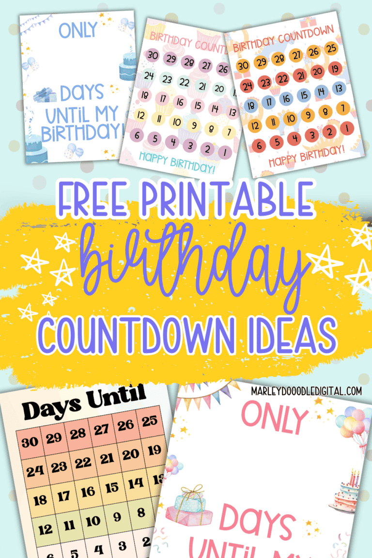 5 Free Printable Birthday Countdown Calendars - Marley Doodle Digital