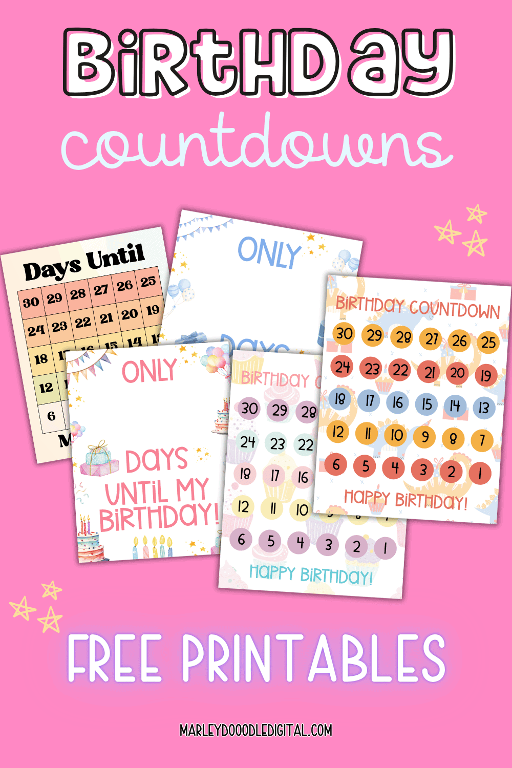 5 Free Printable Birthday Countdown Calendars - Marley Doodle Digital